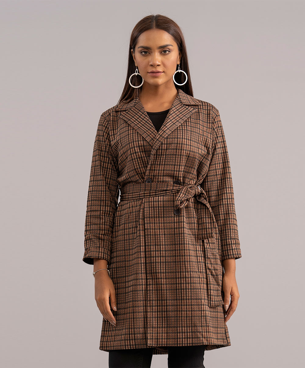 Brown Check Double-Layer Jacket