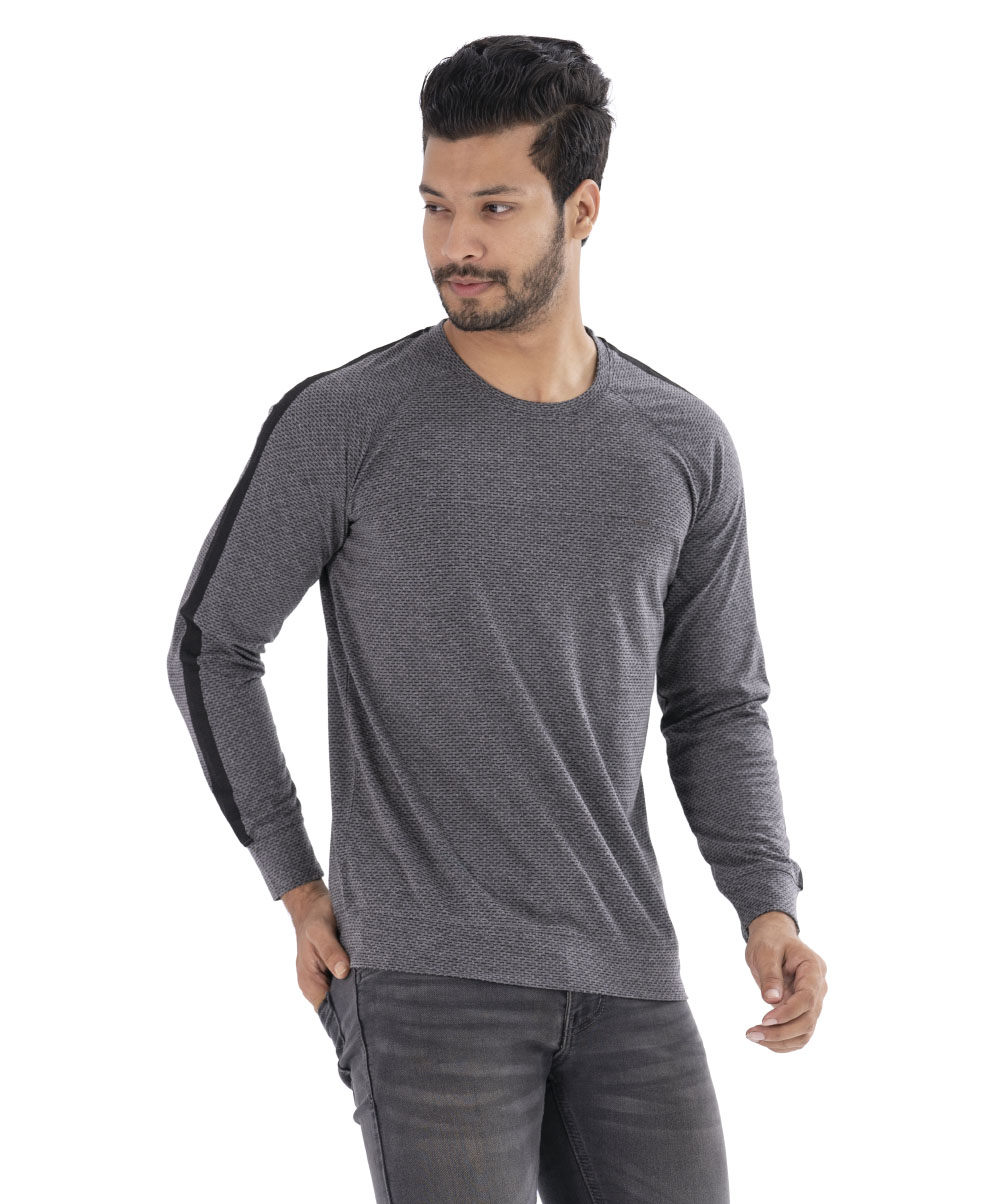 Gray Long Sleeve Round Neck