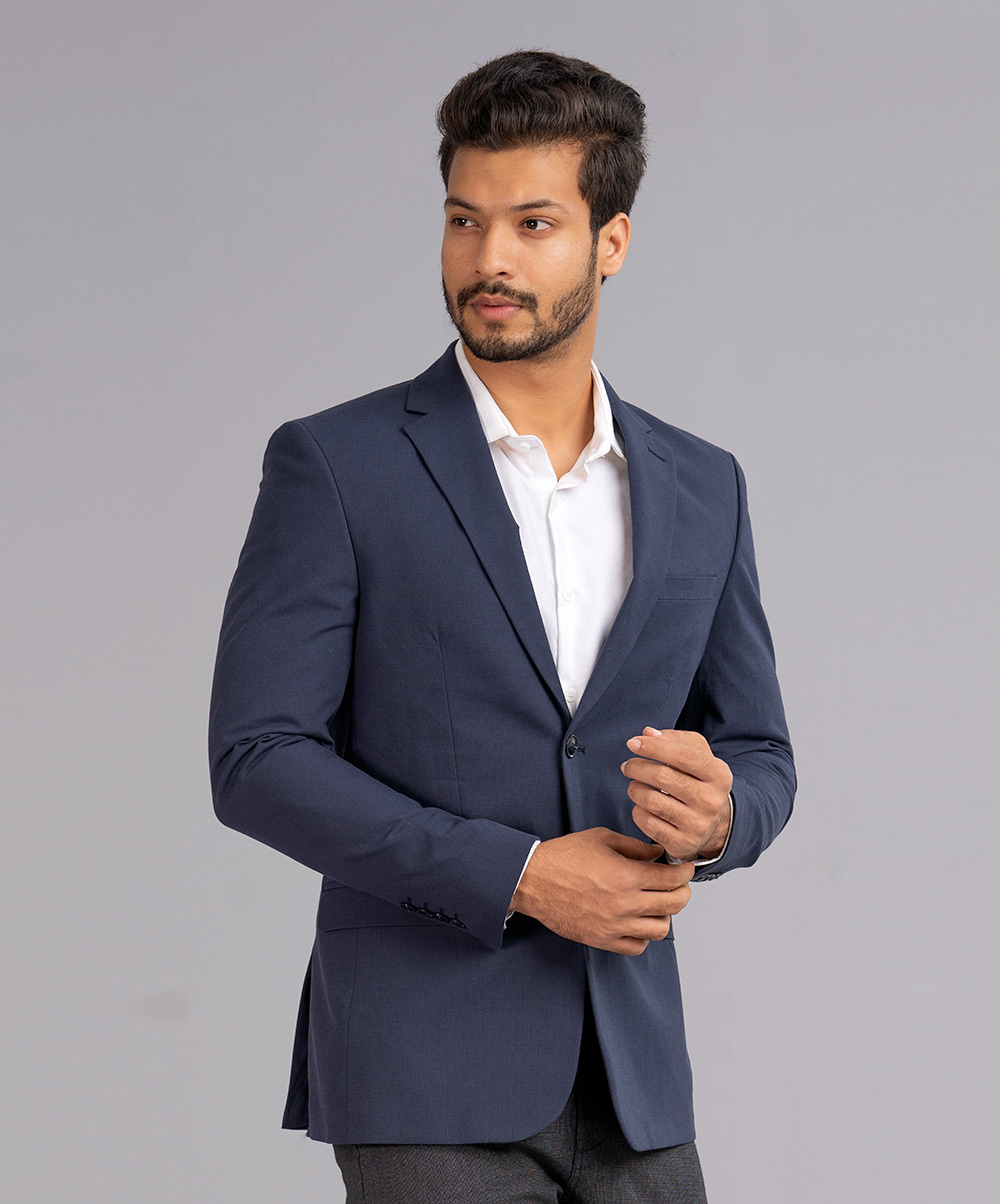 Blue Fitted Business Formal Blazer