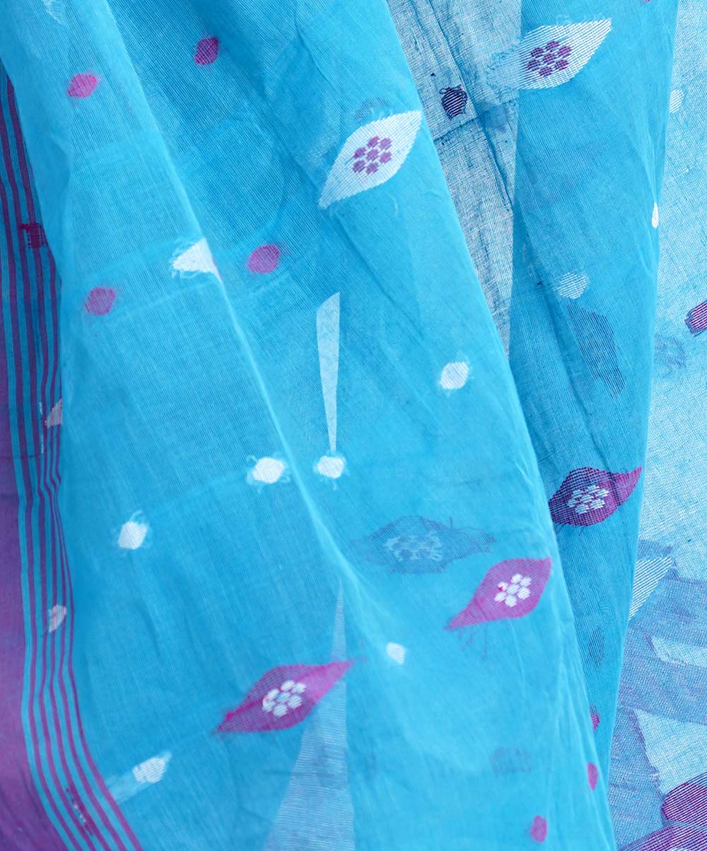 Blue Jamdani-weaved Half-Silk Saree
