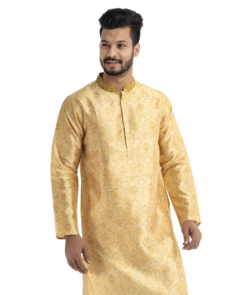 Golden Semi Fit Art-Silk Panjabi