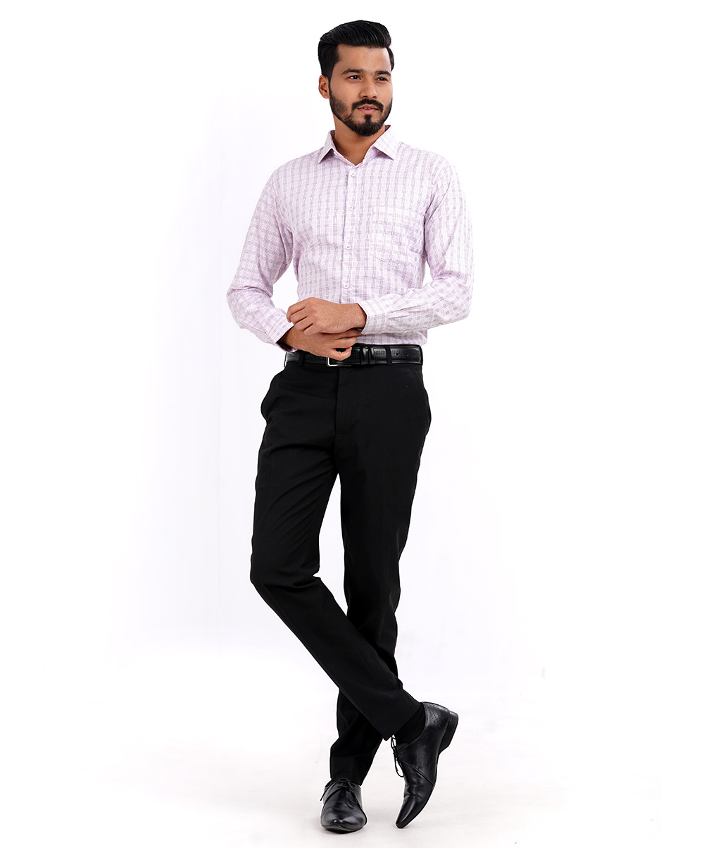Pink Cotton Long Sleeve Check Formal Shirt