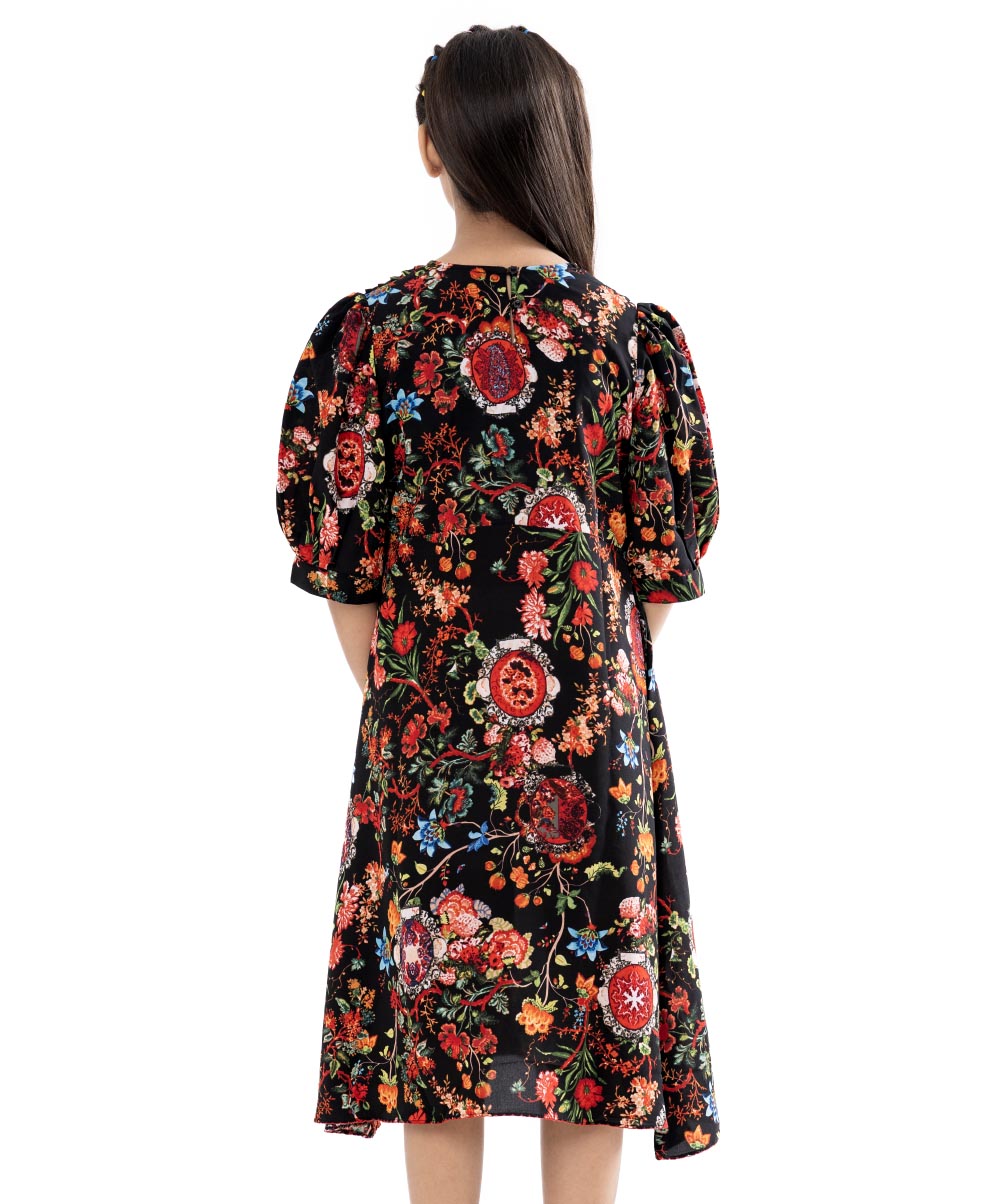 Black Georgette Retro-Wrap Frock