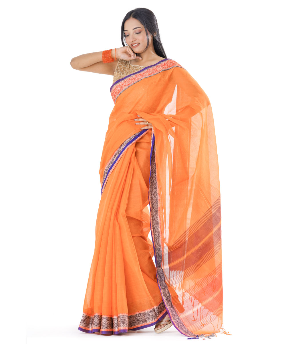 Orange Cotton Saree