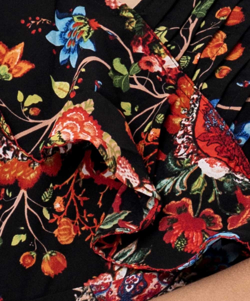 Black Georgette Retro-Wrap Frock