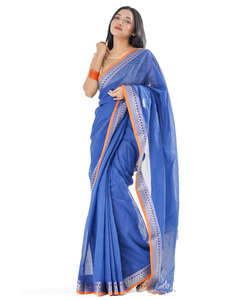 Ocean Blue Cotton Saree