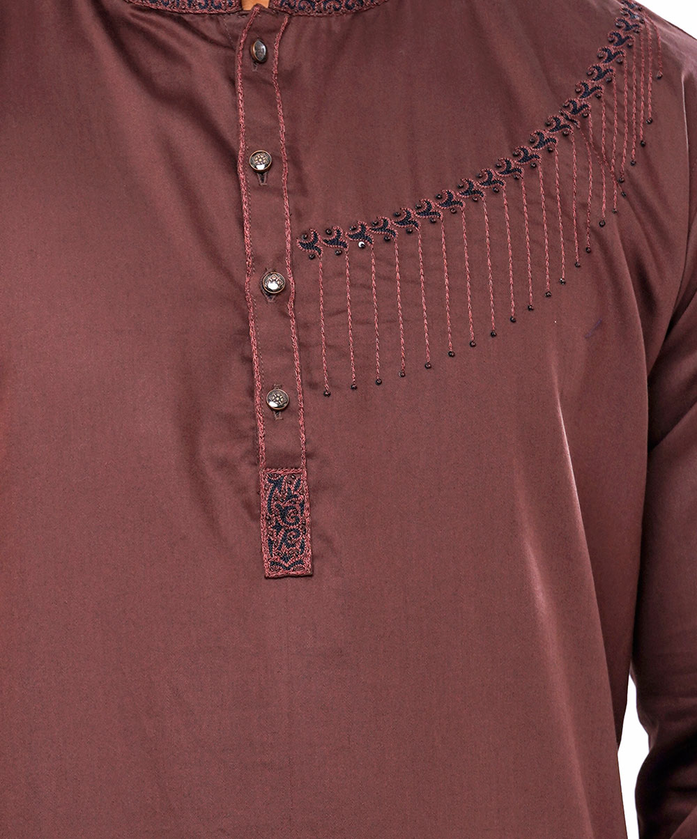 Chocolate Semi-Fitted Cotton Panjabi