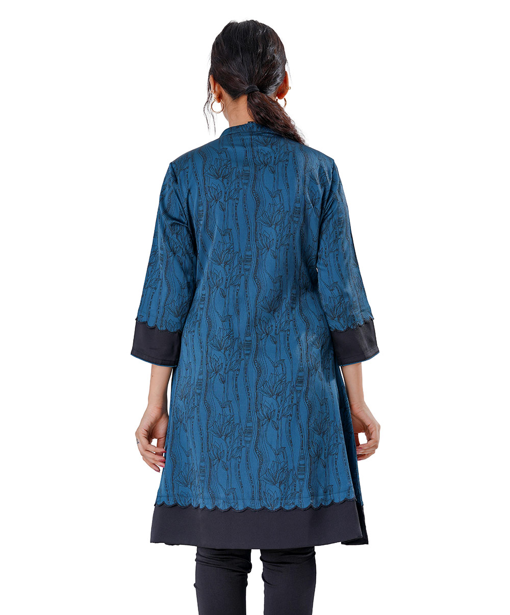 Blue Crepe Straight-Cut Tunic