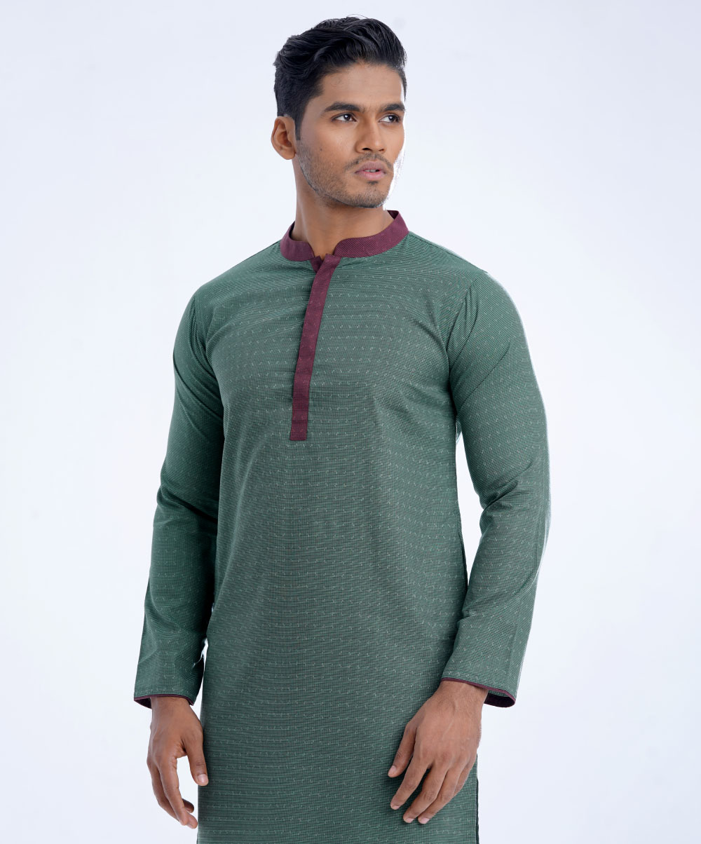 Green Fitted Jacquard Panjabi