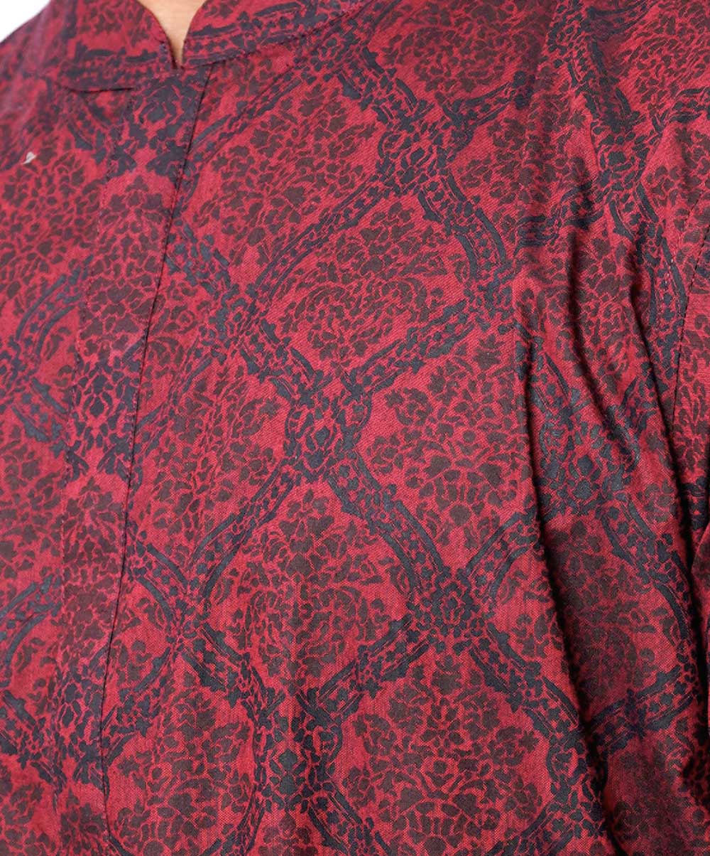 Maroon Semi Fitted Cotton Panjabi