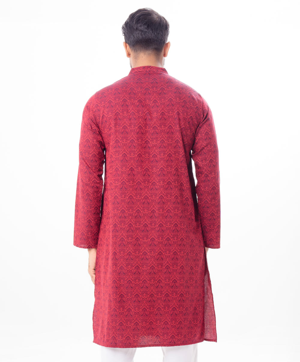 Maroon Fitted Jacquard Cotton Panjabi