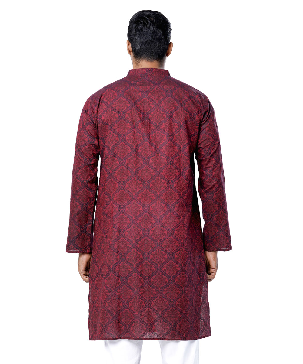 Maroon Semi Fitted Cotton Panjabi