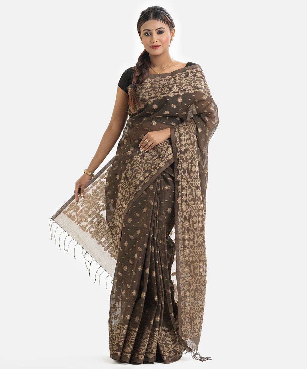 Brown Cotton Saree